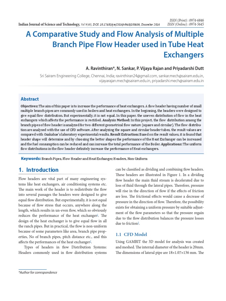 A Comparative Study and Flow Analysis of Multiple Branch Pipe Flow ...