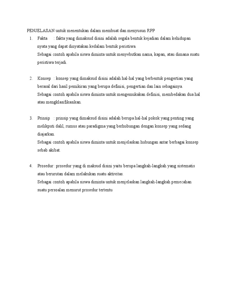 Cara Menentukan Fakta, Konsep, Prinsip, Prosedur RPP | PDF