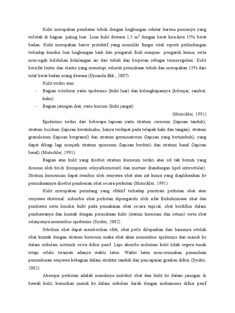 Mekanisme Absorpsi Perkutan Obat pada Kulit | PDF