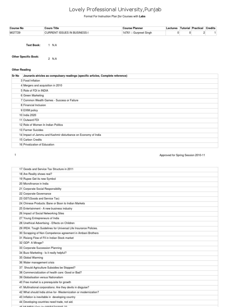 Lovely Professional University, Punjab: Course No Cours Title Course ...