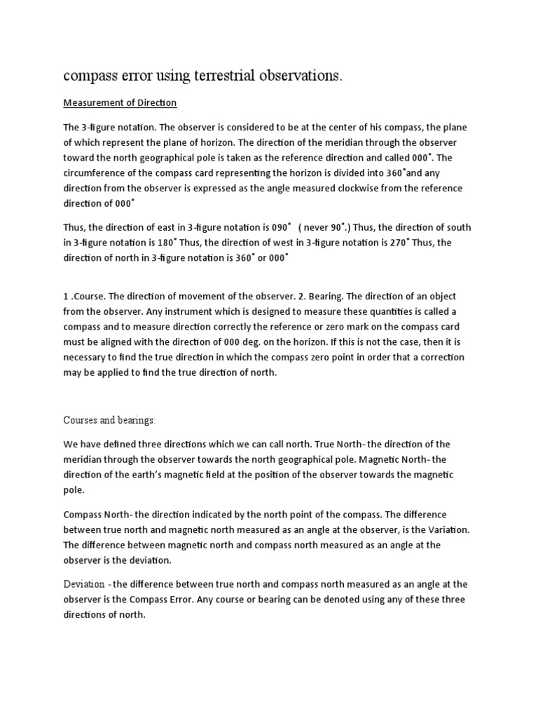 Compass Error Using Terrestrial Observation1 | PDF | Compass ...