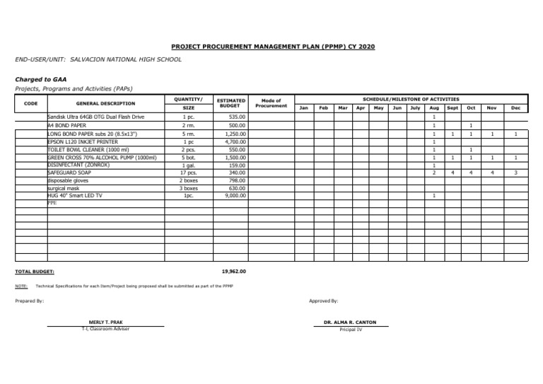 Project Procurement Management Plan (PPMP) Cy 2020: End-User/Unit ...
