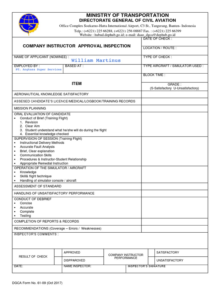 Aeronautical Assessment Form No. 61-09 | PDF | Simulation | Aviation