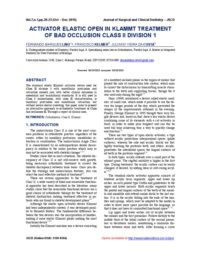 Activator Elastic Open in Klammt Treatment of Bad Occlusion Class Ii ...