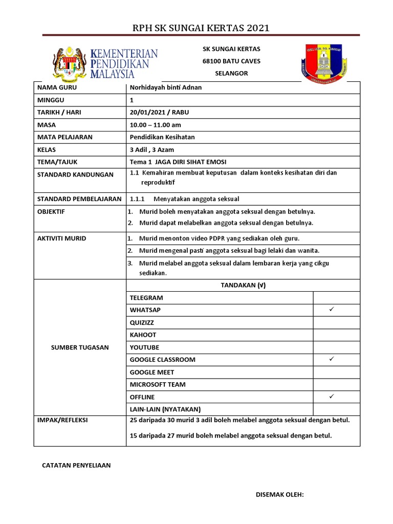 RPH PK Tahun 3 | PDF