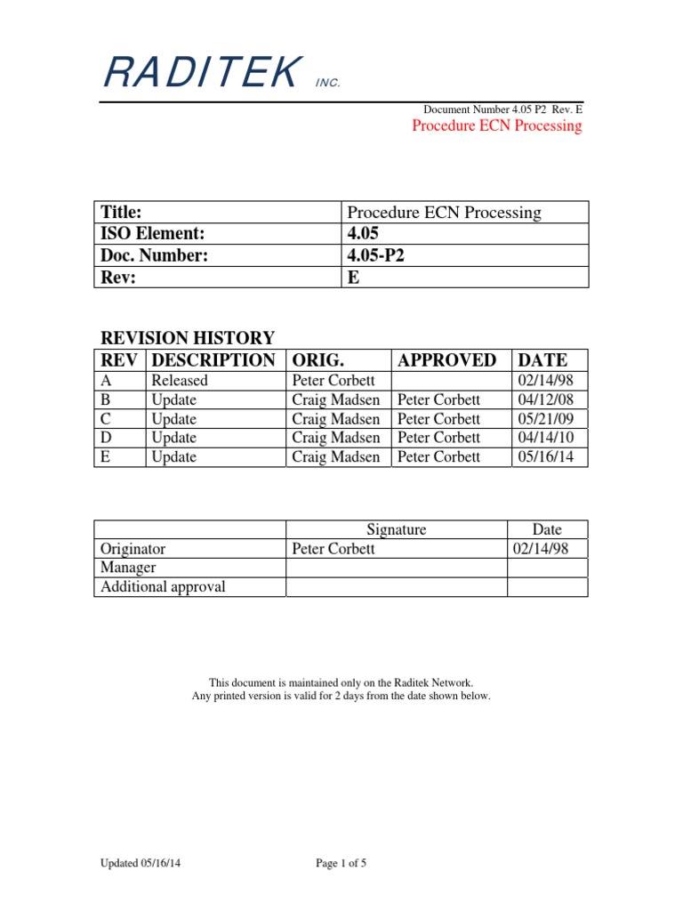 ECN Processing Procedure at Raditek | PDF | Specification (Technical ...