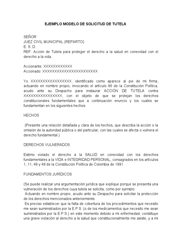 Solicitud de Tutela por Derecho a la Salud | PDF