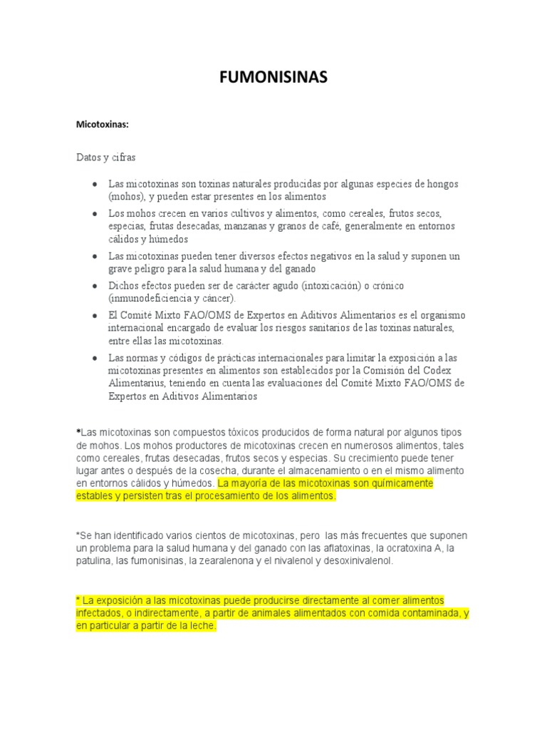 Fumonisinas: Micotoxinas producidas por hongos del género Fusarium que ...