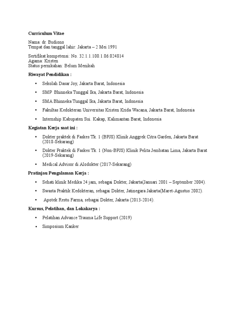 Contoh CV Dokter | PDF