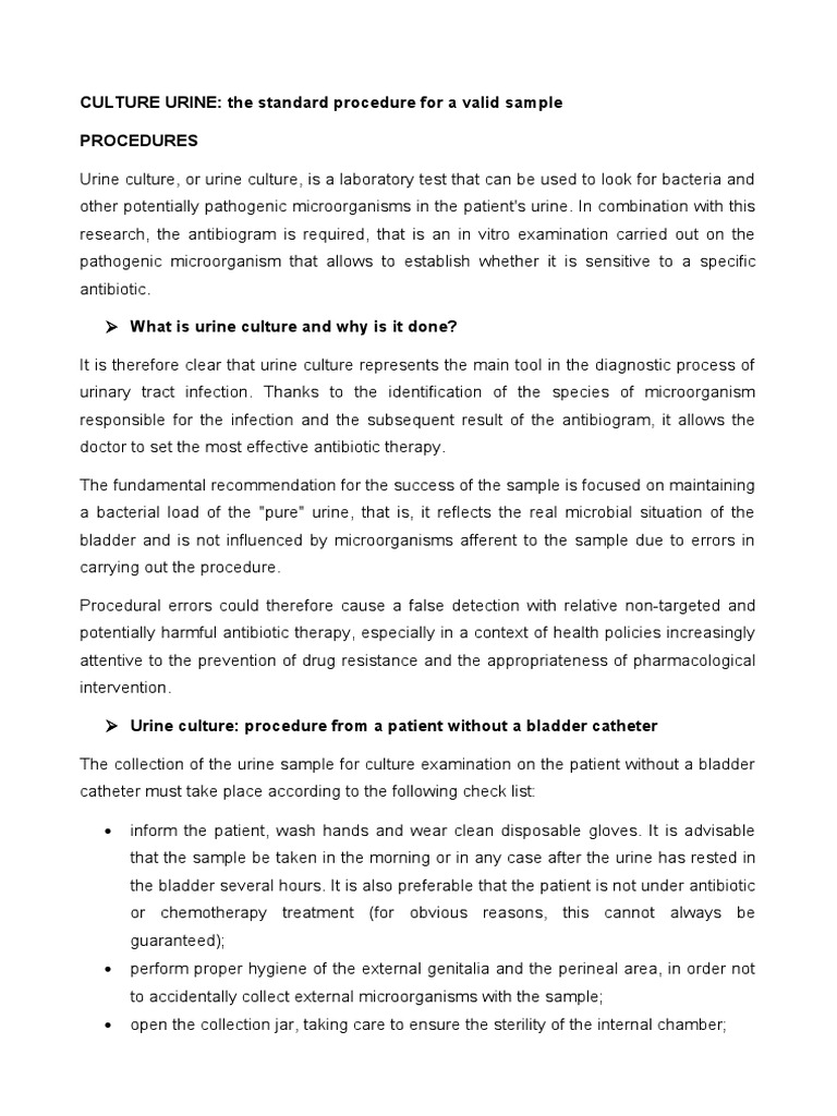 CULTURE URINE: The Standard Procedure For A Valid Sample Procedures ...