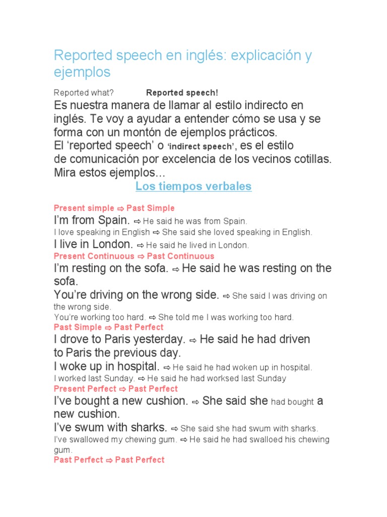 Reported Speech en Inglés | Download Free PDF | Language Mechanics ...