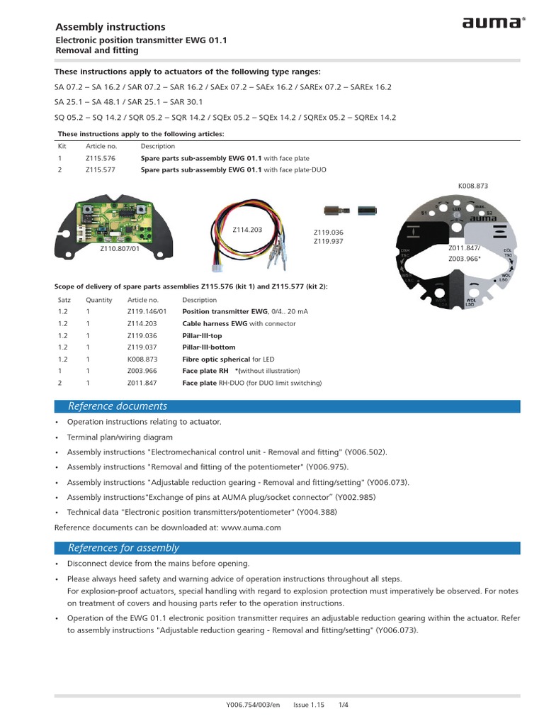 Assembly Instructions for Installing an Electronic Position Transmitter ...