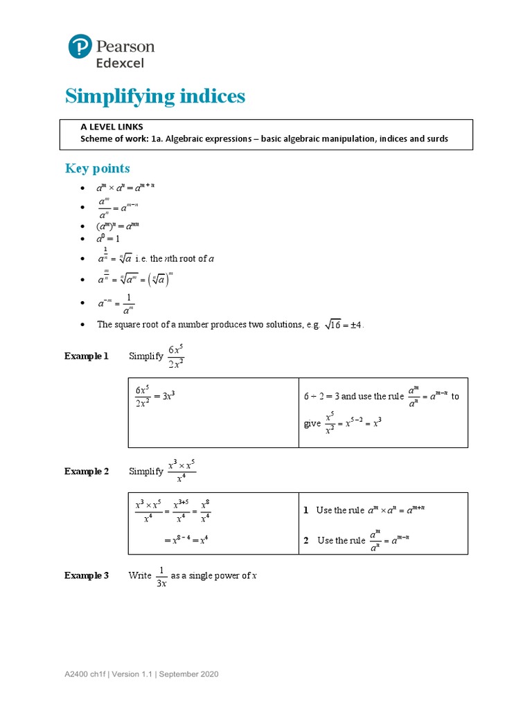 Simplifying Indices: A Guide | PDF | Algebra | Teaching Mathematics