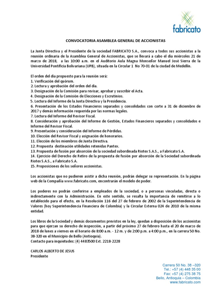 Convocatoria Asamblea Nueva | PDF | Finanzas y dinero