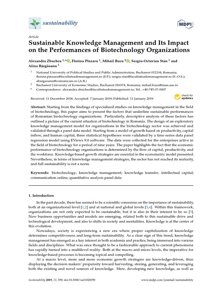 Sustainable Knowledge Management and Its Impact On The Performances of ...