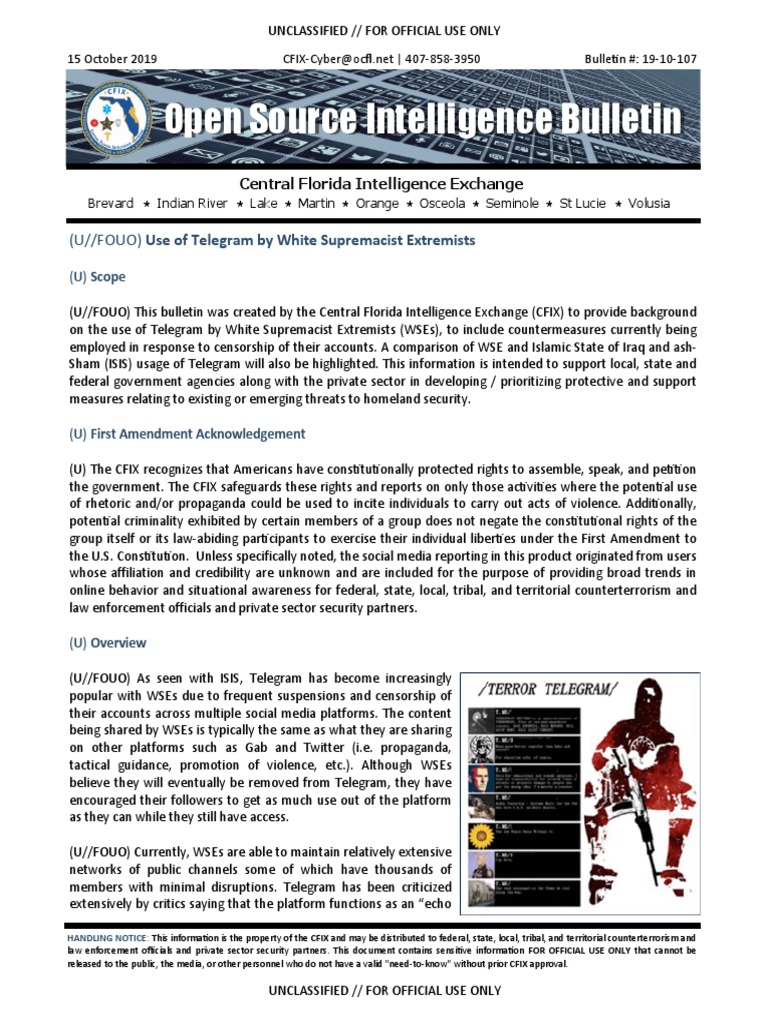 (U-FOUO) CFIX OSINT Bulletin - WSE Use of Telegram | PDF | Cyberspace ...