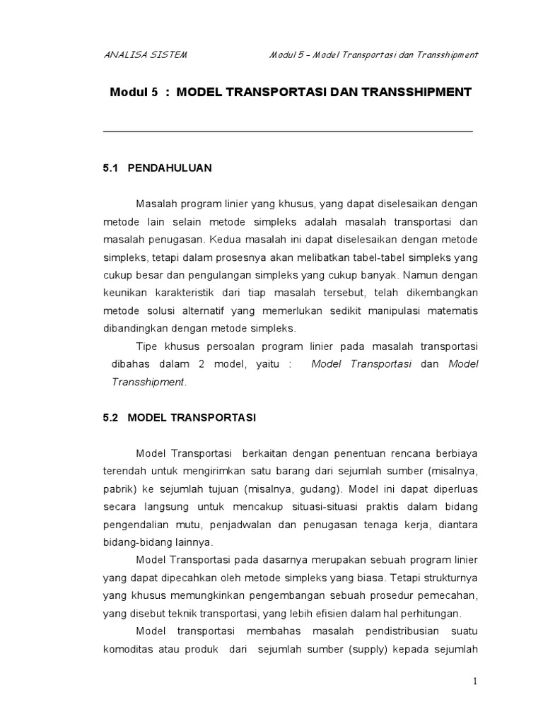 Modul-5 MODEL TRANSPORTASI DAN TRANSSHIPMENT | PDF