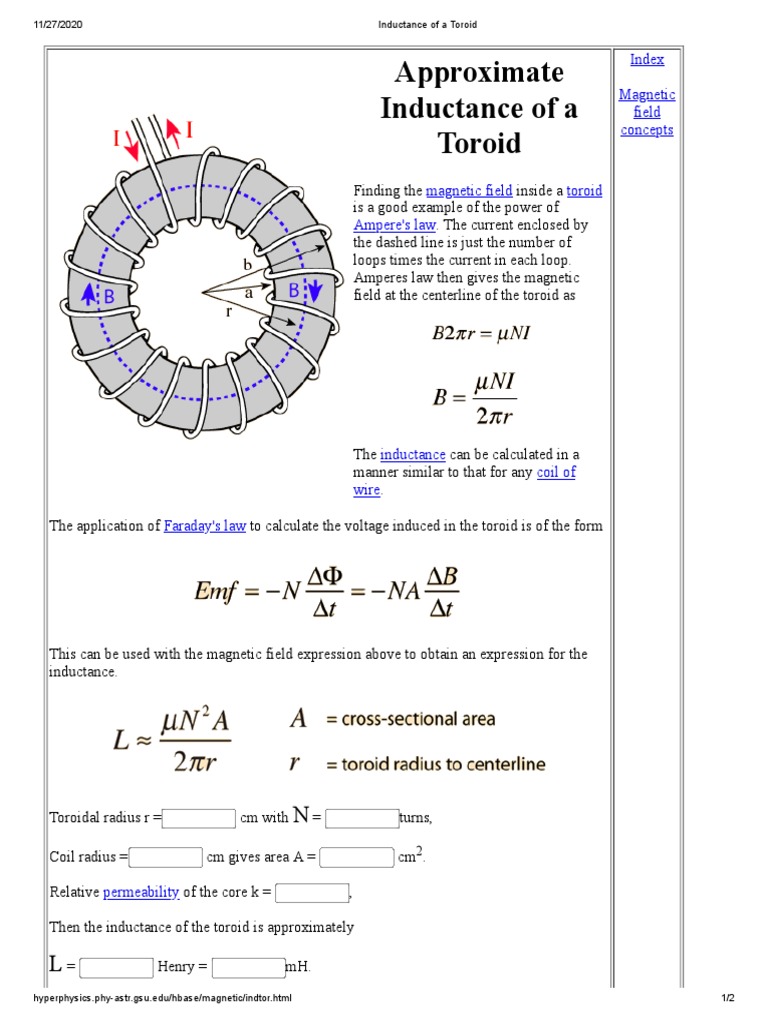 Calculating the Inductance of a Toroid Using Ampere's Law and Faraday's ...