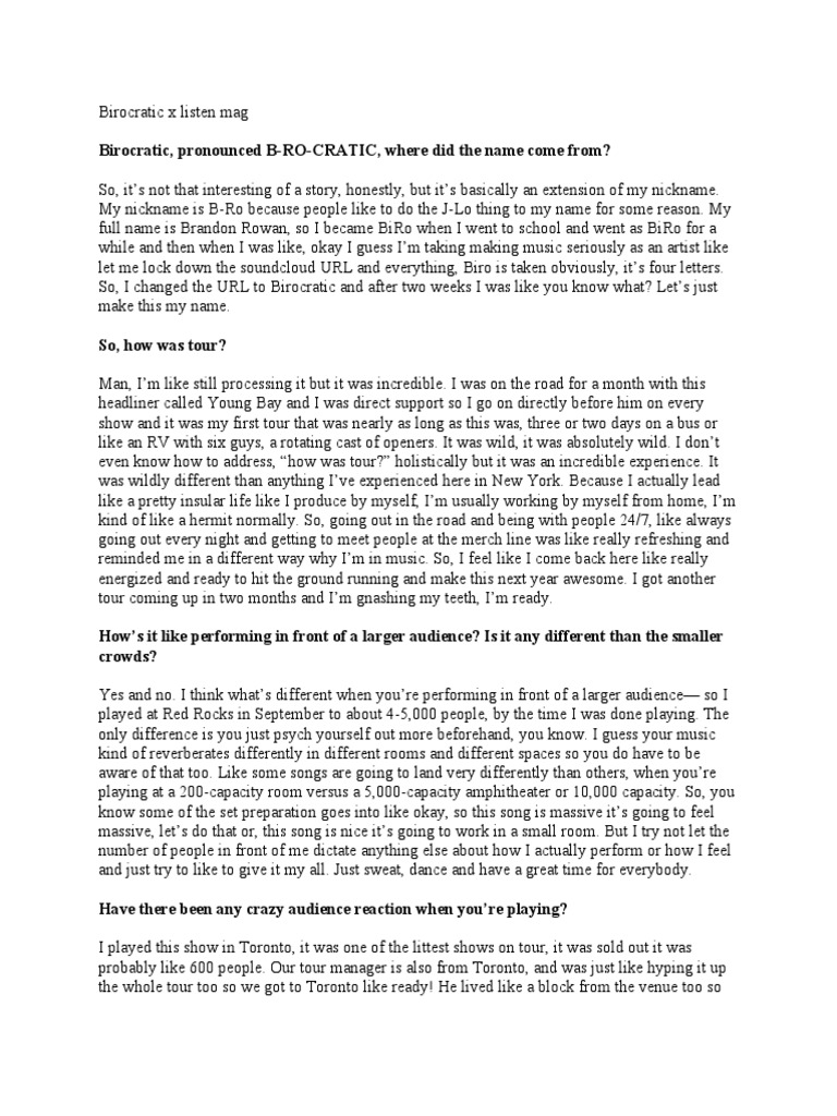 Birocratic: Touring Insights & Music Evolution | PDF | Entertainment ...