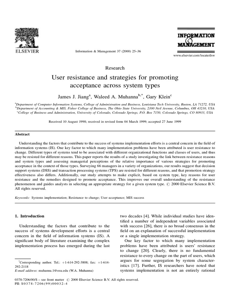 User Resistance and Strategies For Promoting Acceptance Across System ...