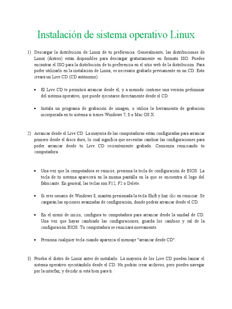 Instalación de Sistema Operativo Linux | PDF | Distribución de Linux ...
