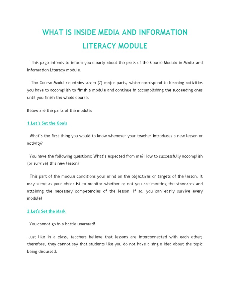 What Is Inside Media and Information Literacy Module: 1.let's Set The ...