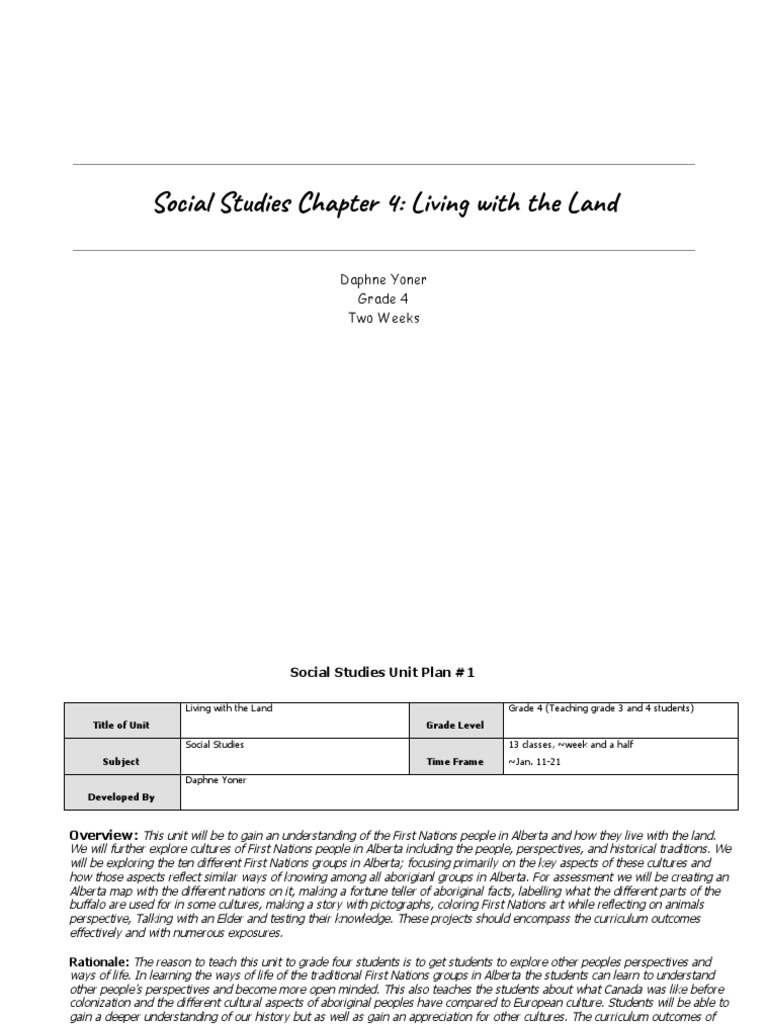 Social Studies Unit Plan 1 | PDF | Narrative | First Nations