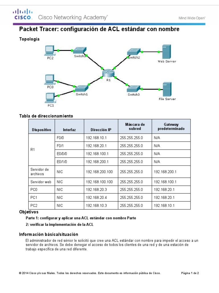 Taller 4 Telemática I - Configuring Named Standard ACLs Instructions ...