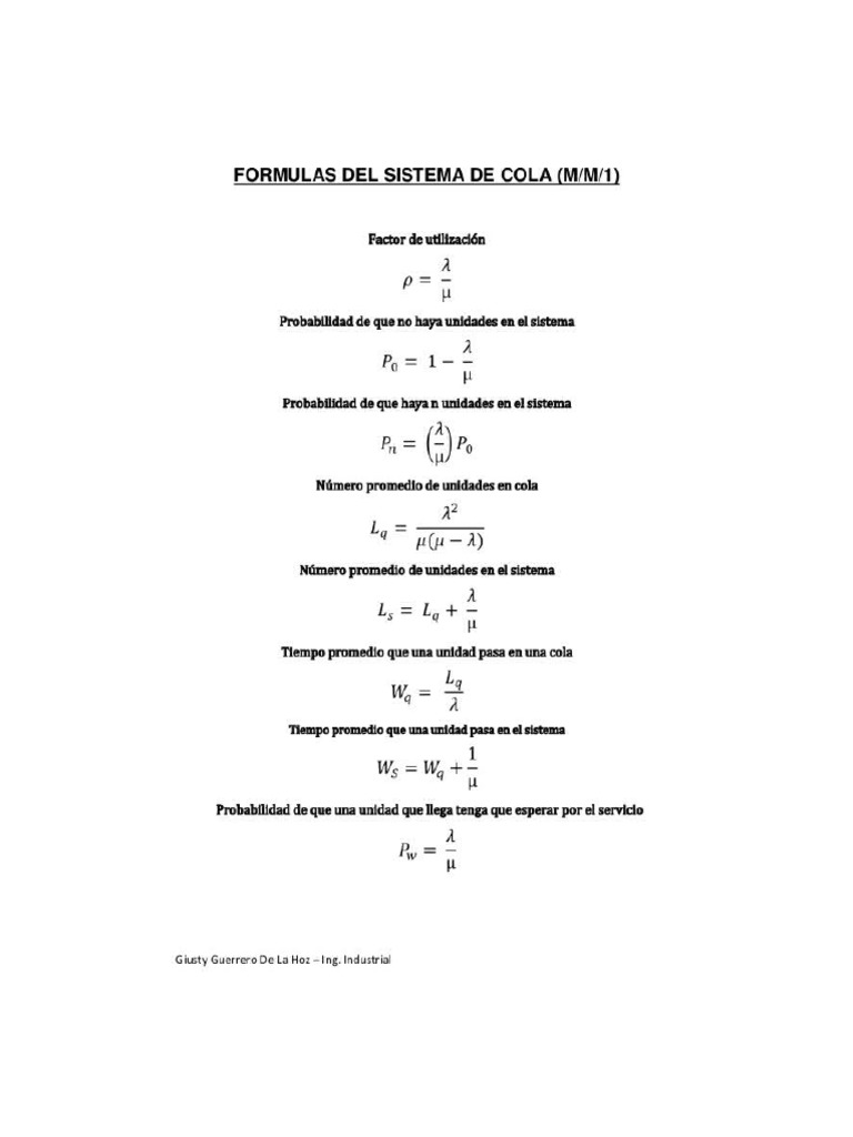 Formulas Teoria de Colas | PDF
