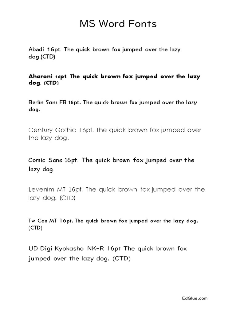 MS Word Fonts With Correct A and G | PDF | Young Adult