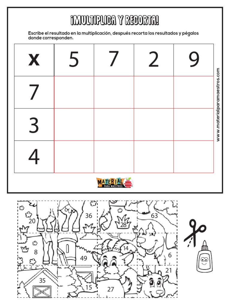 Rompecabezas de Multiplicaciones para Niños | PDF | Enseñanza de matemática