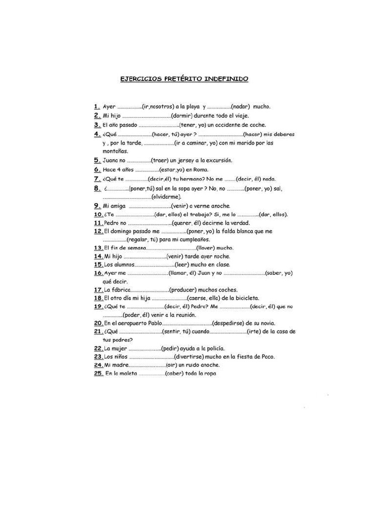 Ejercicios Con Los Tres Pretéritos | PDF