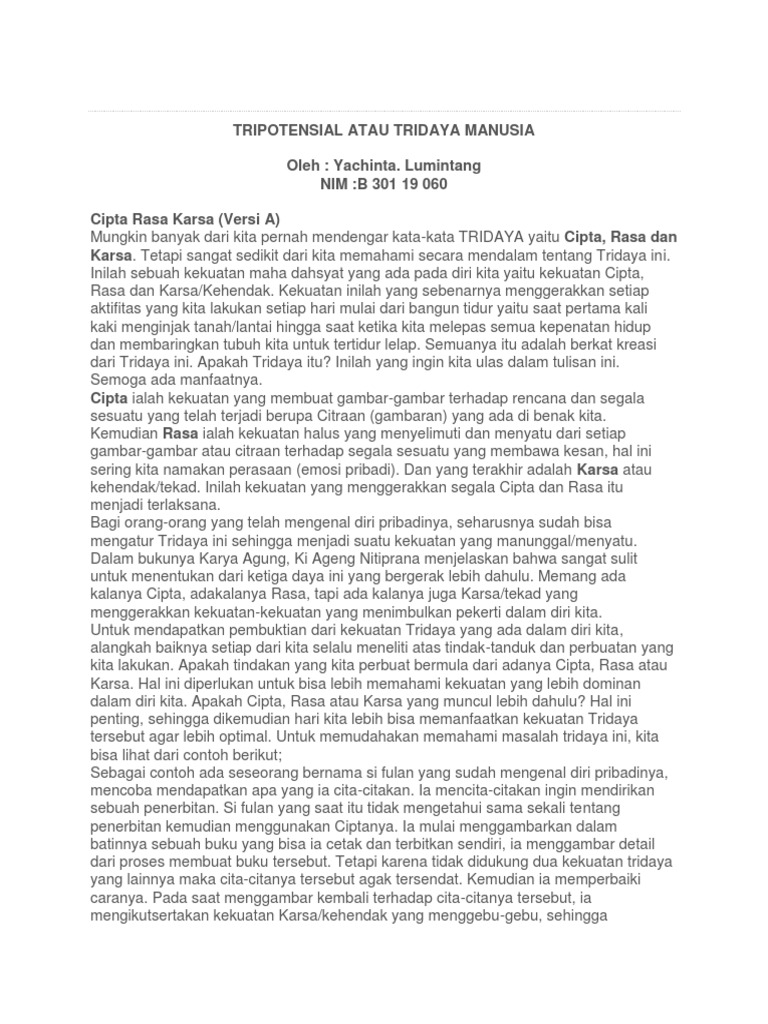 Memahami Konsep Tridaya Manusia | PDF