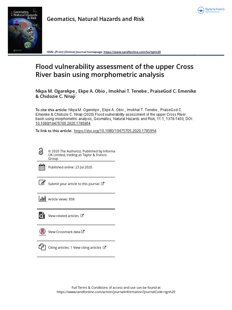 Flood Vulnerability Assessment of The Upper Cross River Basin Using ...