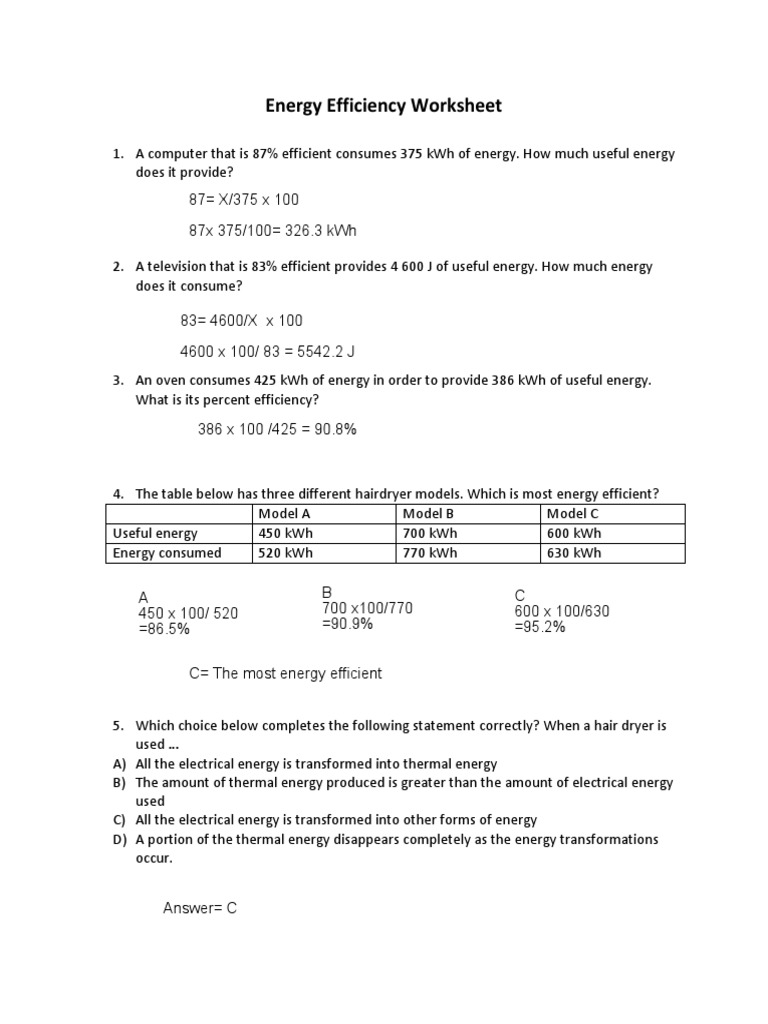 Worksheet 1 - Energy Efficiency | Download Free PDF | Furnace | Water ...