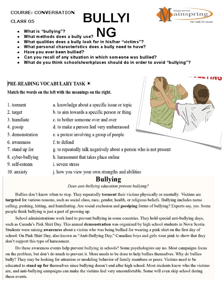 Bullyi NG: Course: Conversation Class 05 | PDF | Bullying | Human Nature