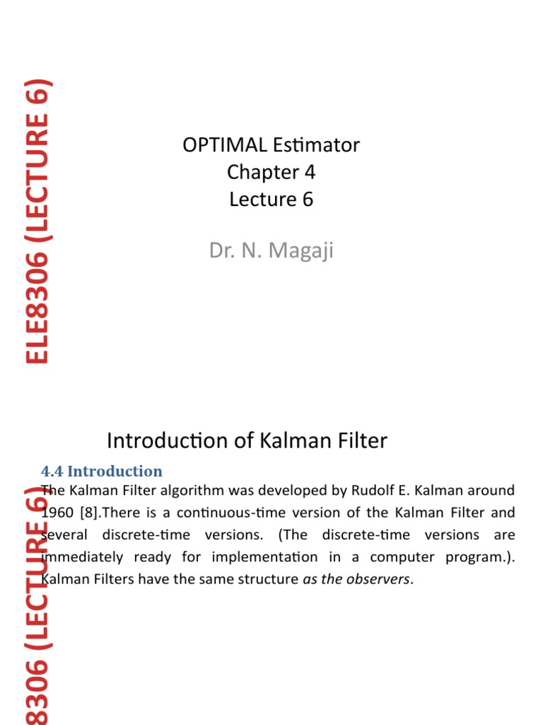 Chapter 4 (Lecture 7 (Kalman Filter - RD) ) | PDF | Kalman Filter ...