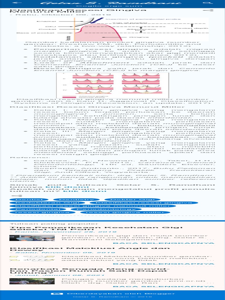 Klasifikasi Resesi Gingiva Menurut Miller | PDF
