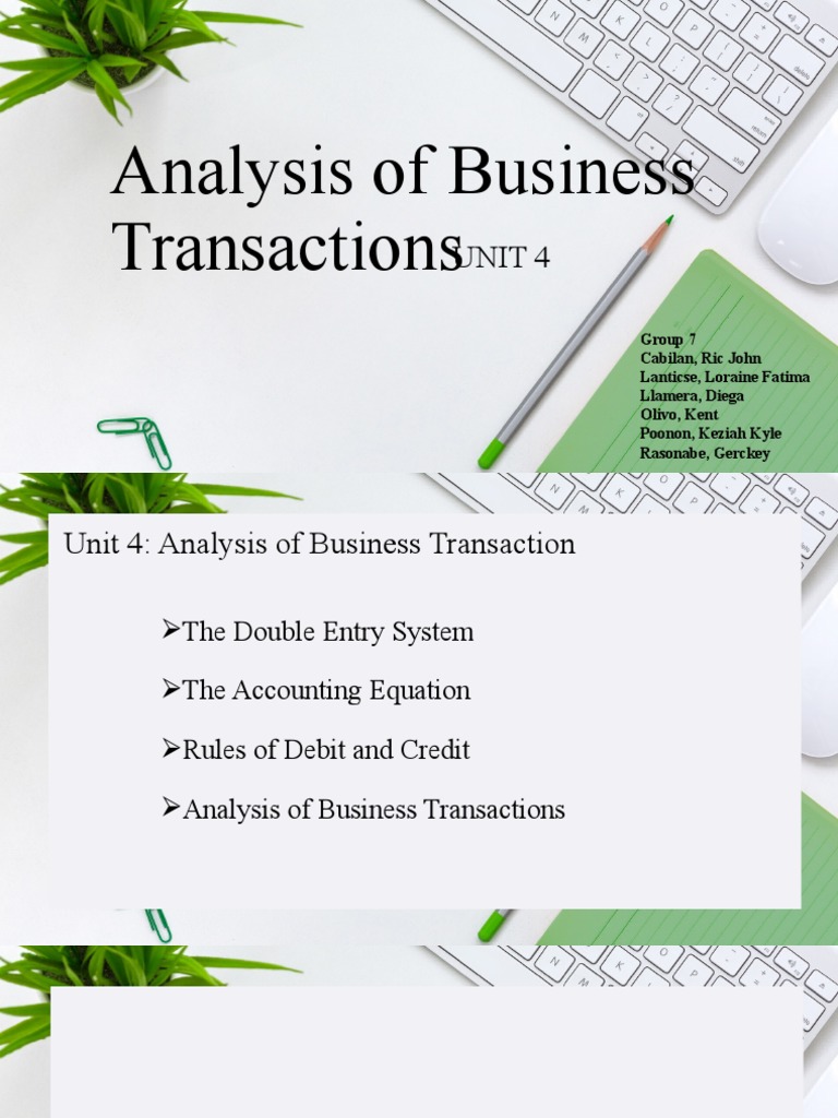 Analysis Of Business Transactions Unit 4 Pdf Debits And Credits