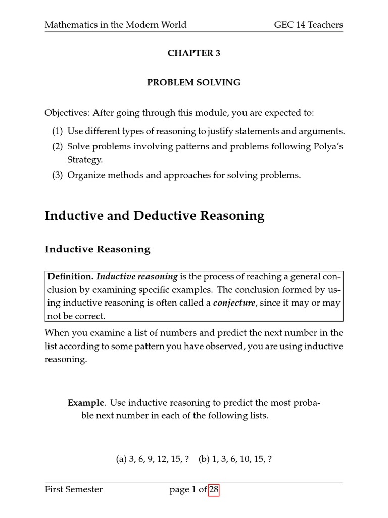 Chapter 3 Problem Solving Pdf Inductive Reasoning Deductive Reasoning
