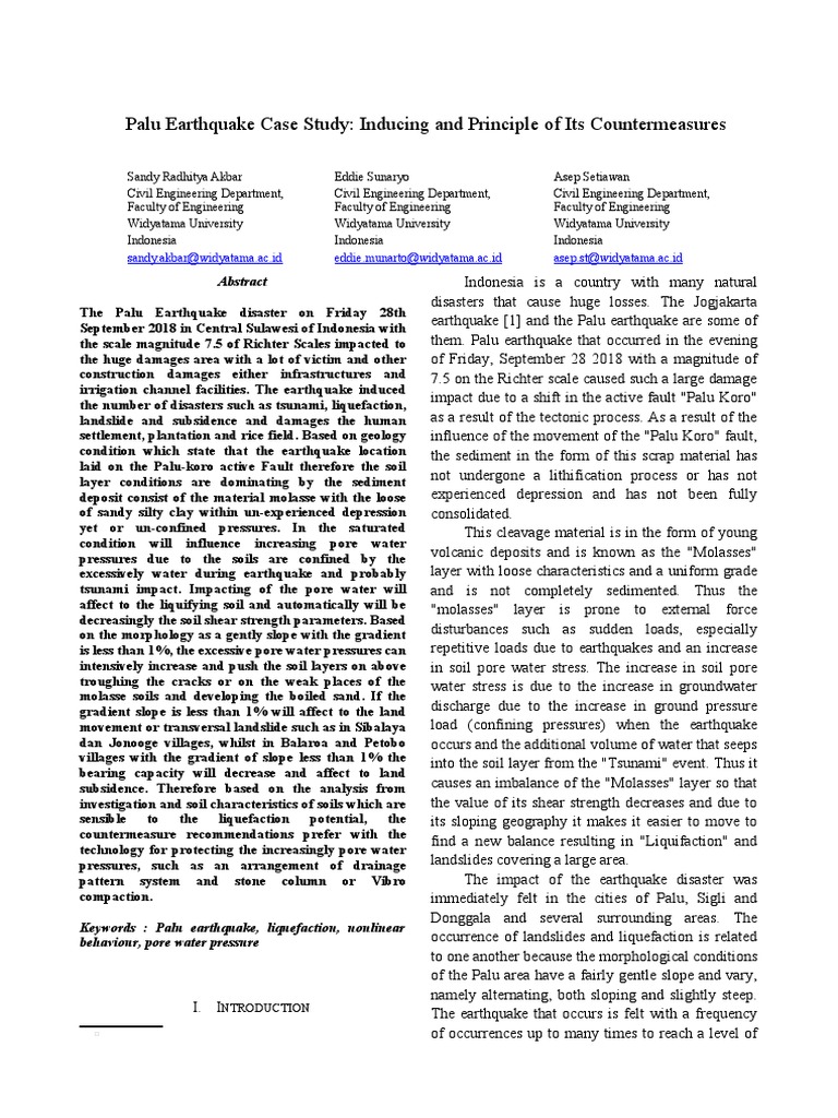 Palu Earthquake Case Study Inducing and Principle of Its ...