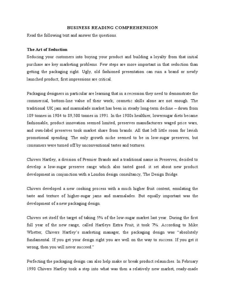 Business Reading Comprehension | PDF | Fruit Preserves | Brand