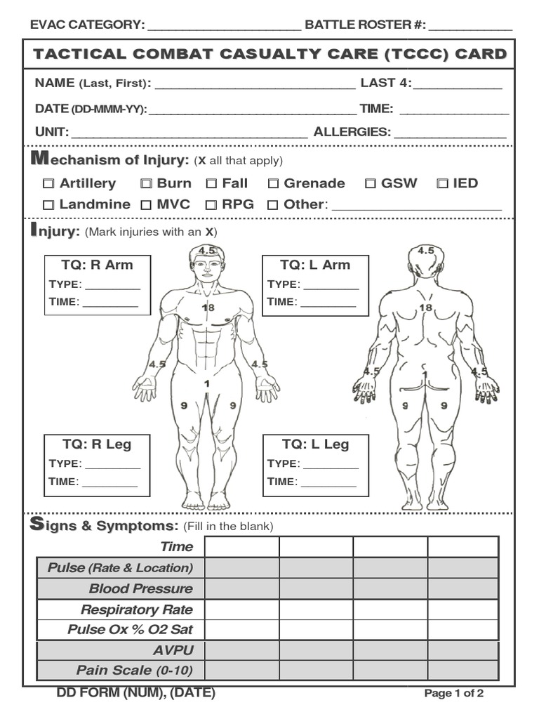 Main DD Form 1380 Tactical Combat Casualty Care TCCC Card | PDF ...