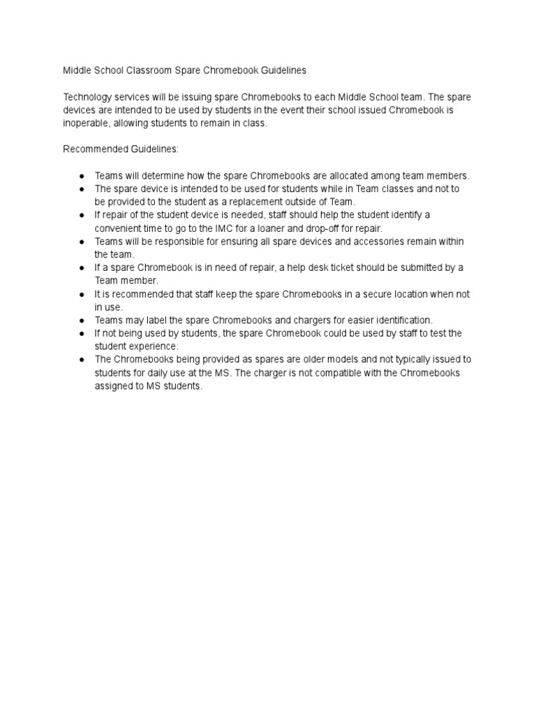Middle School Classroom Chromebook Guidelines | PDF