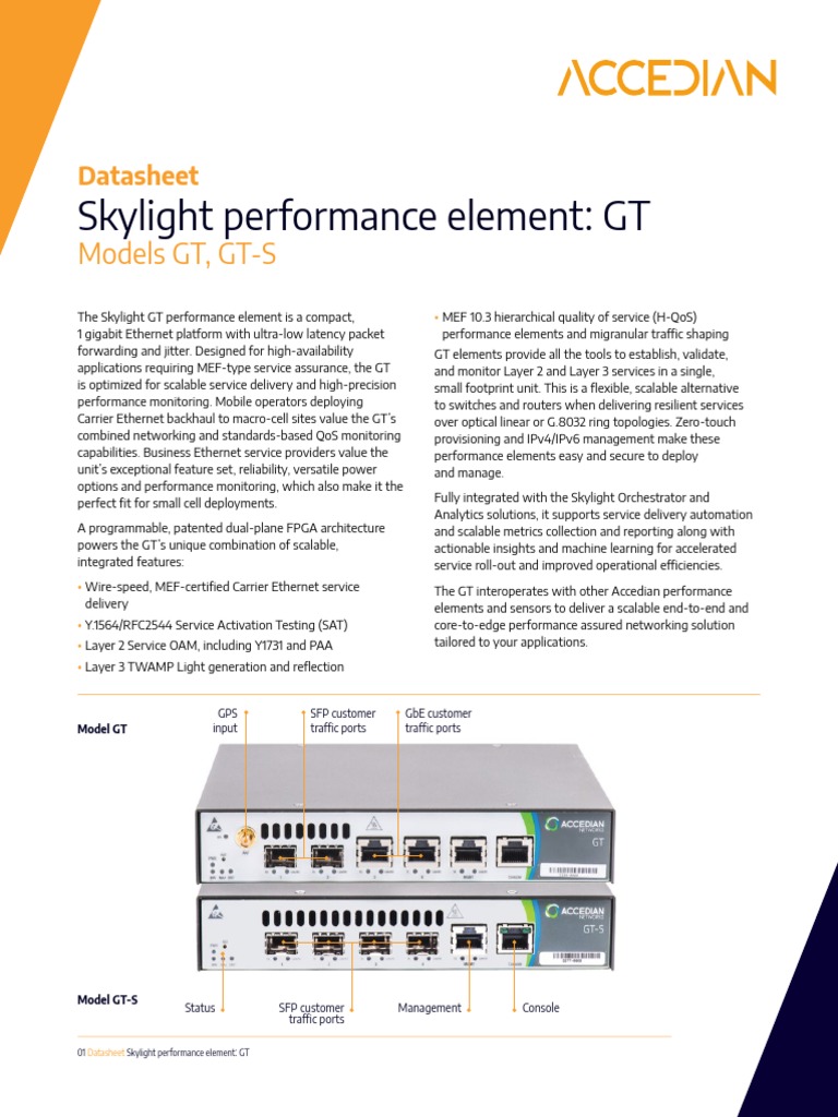 Accedian Skylight Performance Element GT Datasheet | PDF | Quality Of Service | Computer Network