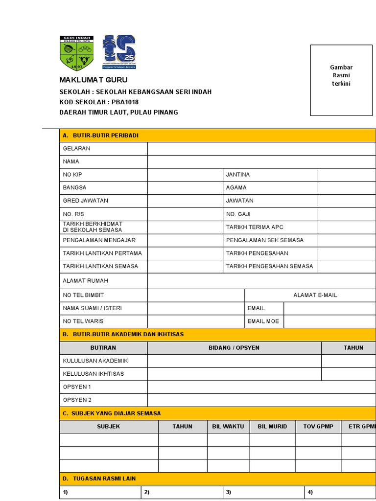 Template Maklumat Peribadi Guru 2021 | PDF