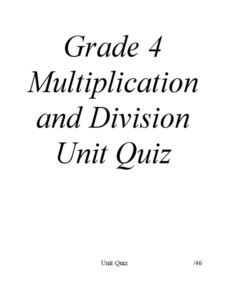 Grade 4 Multiplication and Division Unit Quiz | PDF | Teaching Methods ...