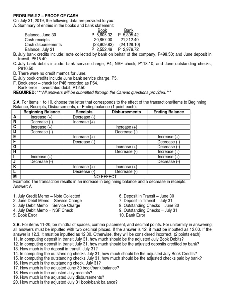 Quiz No. 1 - Proof of Cash | PDF | Debits And Credits | Cheque