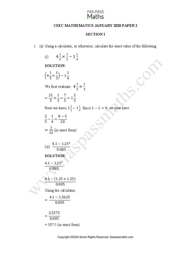 Csec Math January 2020 Paper 2 | PDF | Area | Triangle