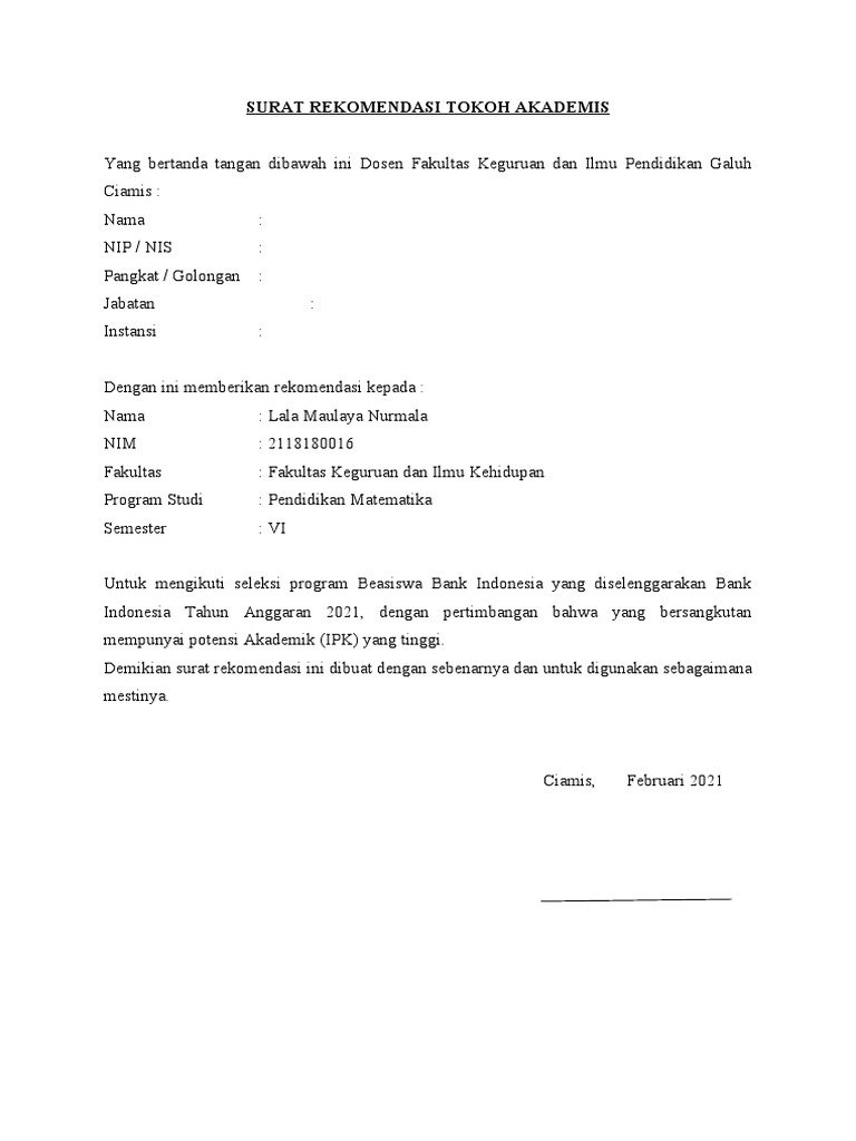 Surat Rekomendasi Tokoh Akademis | PDF